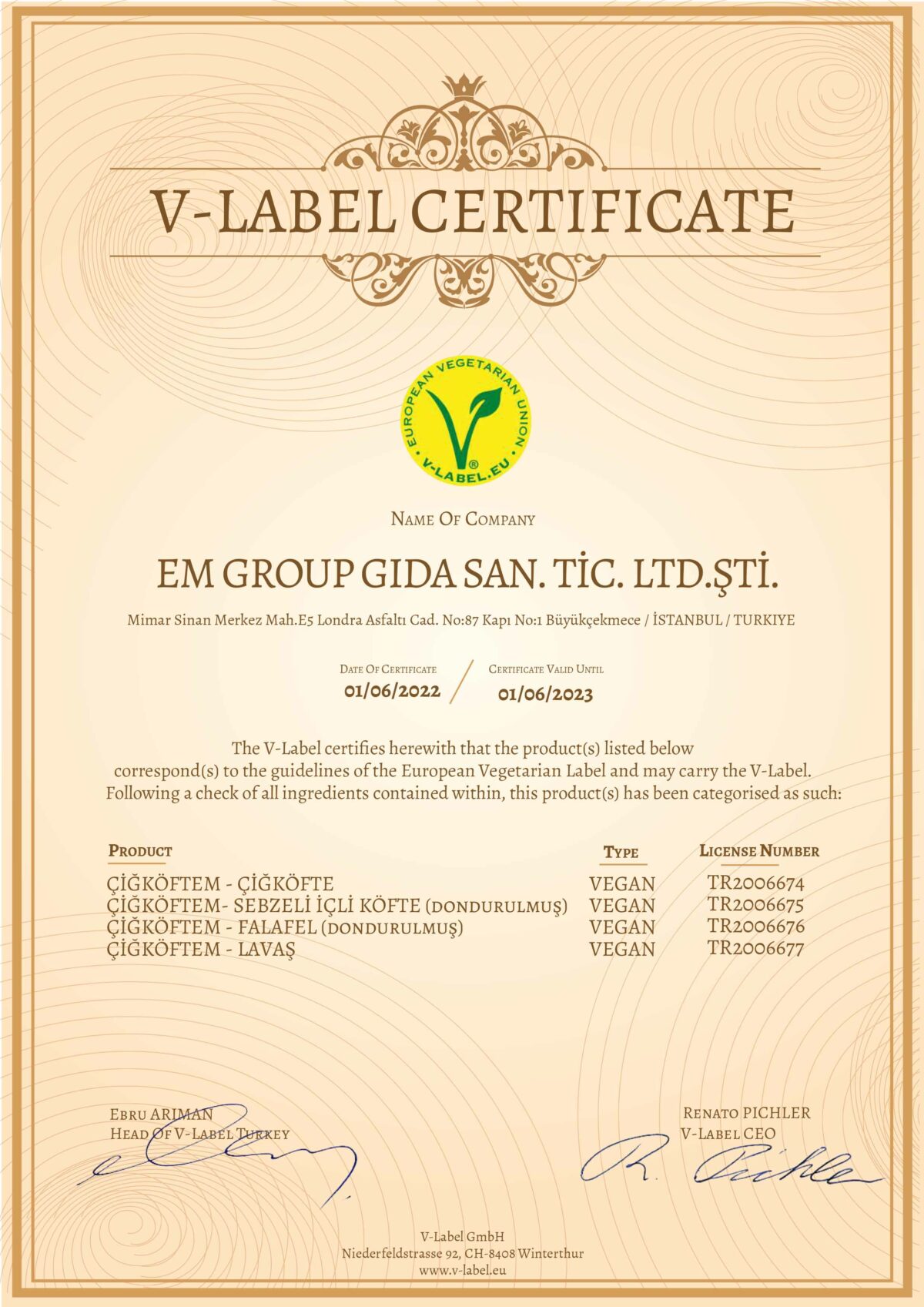 Certificates & Allergens | Franchise Germany | Cigkoftem